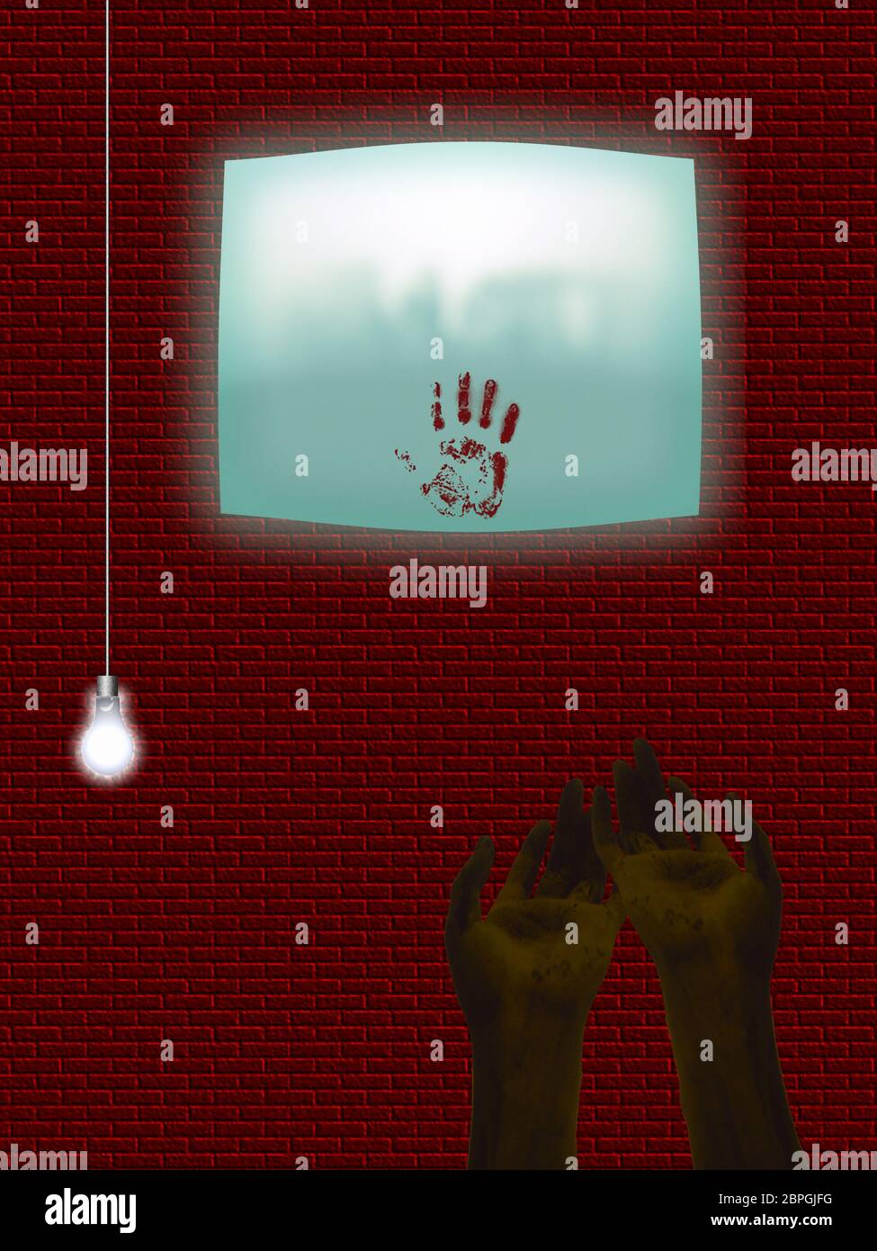 Bloody hand on dirty window hi-res stock photography and images - Alamy