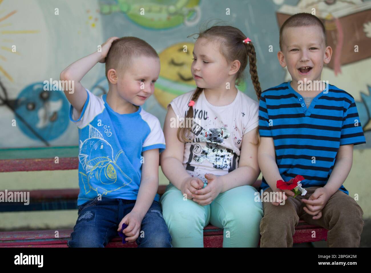 Belarus, the city of Gomil, April 26, 2019. Kindergarten on the street ...
