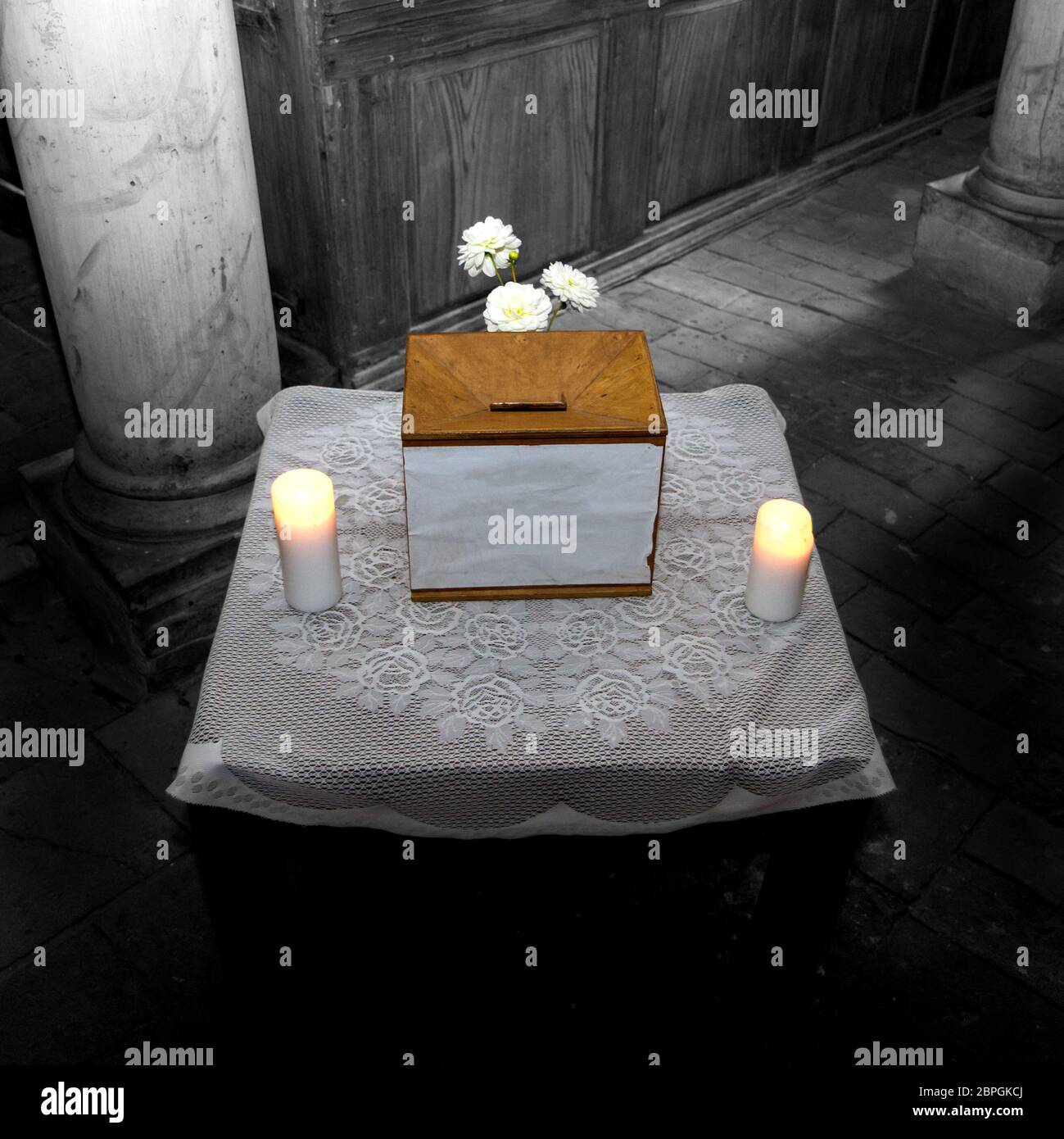 church donation box in a small old lutheran church Stock Photo - Alamy