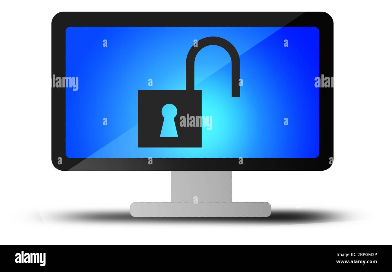 Unlock sign on the computer display, 3D rendering Stock Photo - Alamy