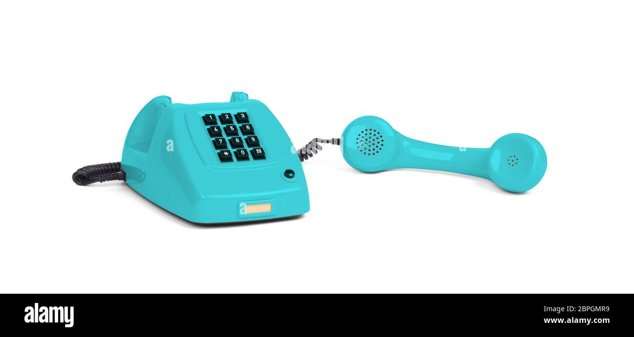 Vintage blue telephone with a white background Stock Photo - Alamy