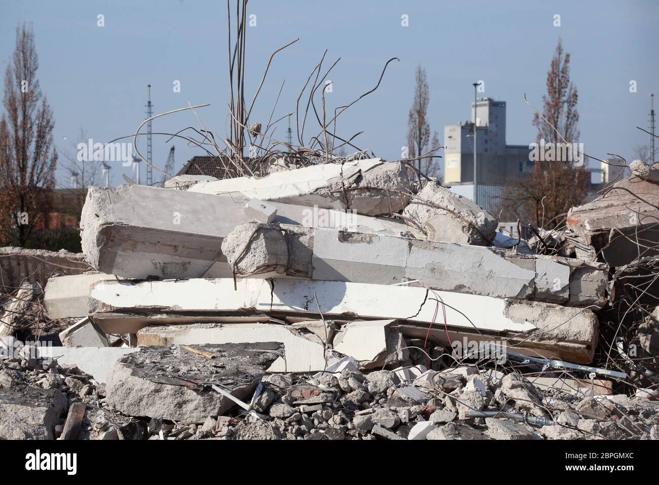 Building rubble and rubble of a demolished house, Bremen, Germany ...