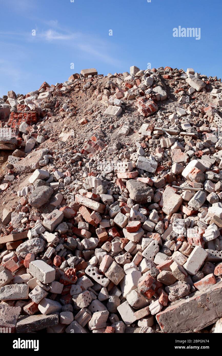 Building rubble and rubble of a demolished house, Bremen, Germany ...