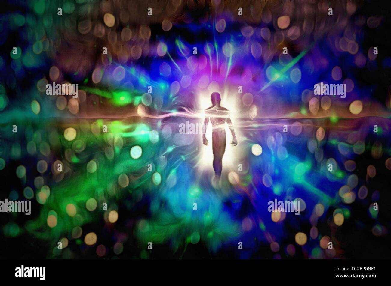 Figure emerges from vivid light Stock Photo - Alamy