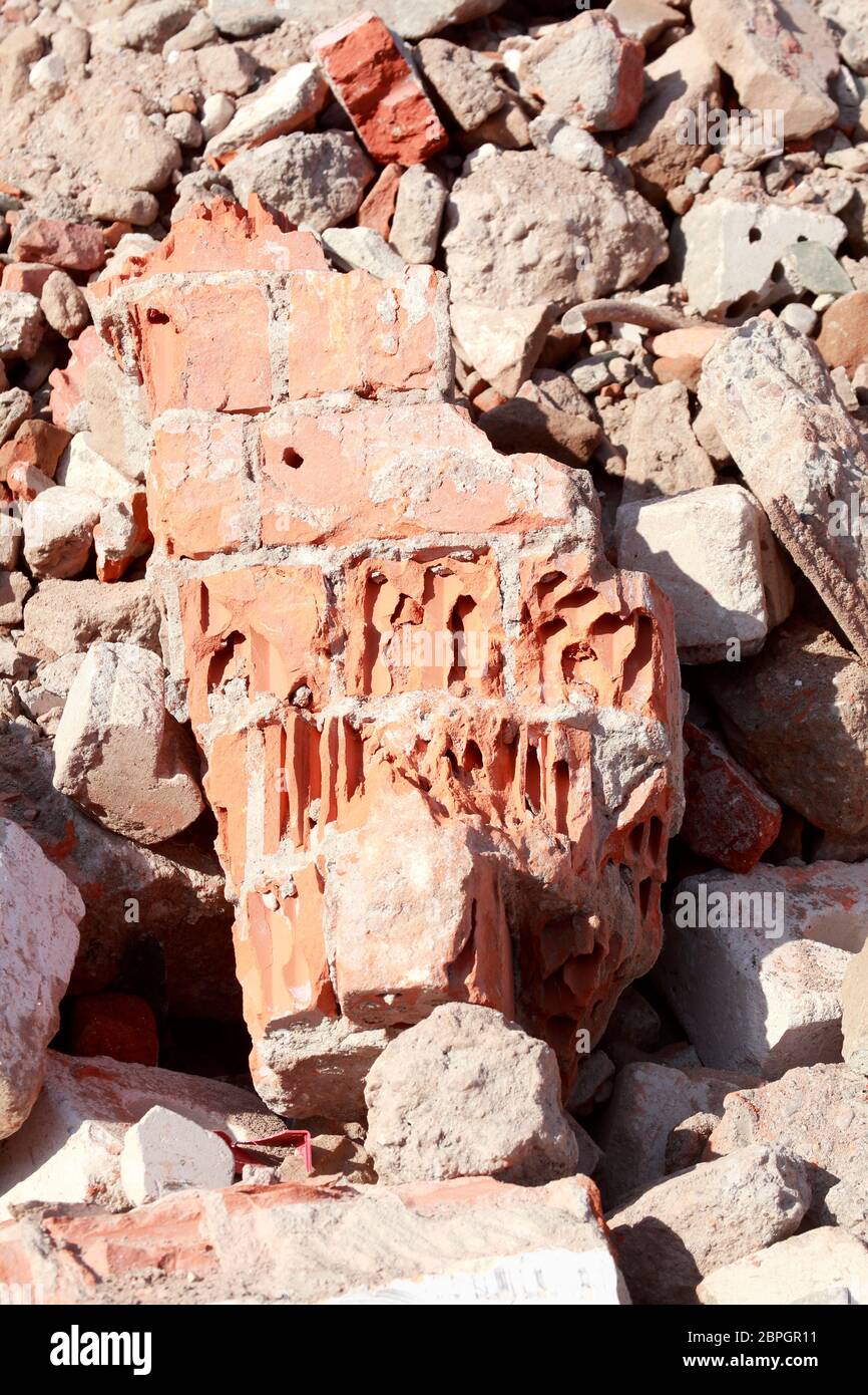 Building rubble and rubble of a demolished house, Bremen, Germany ...