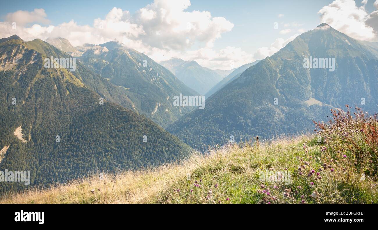 Pyrenees view from the Pla D Adet ski resort next to Saint Lary, France ...