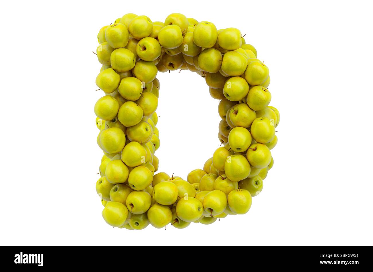 Letter D from yellow apples, 3D rendering isolated on white background ...