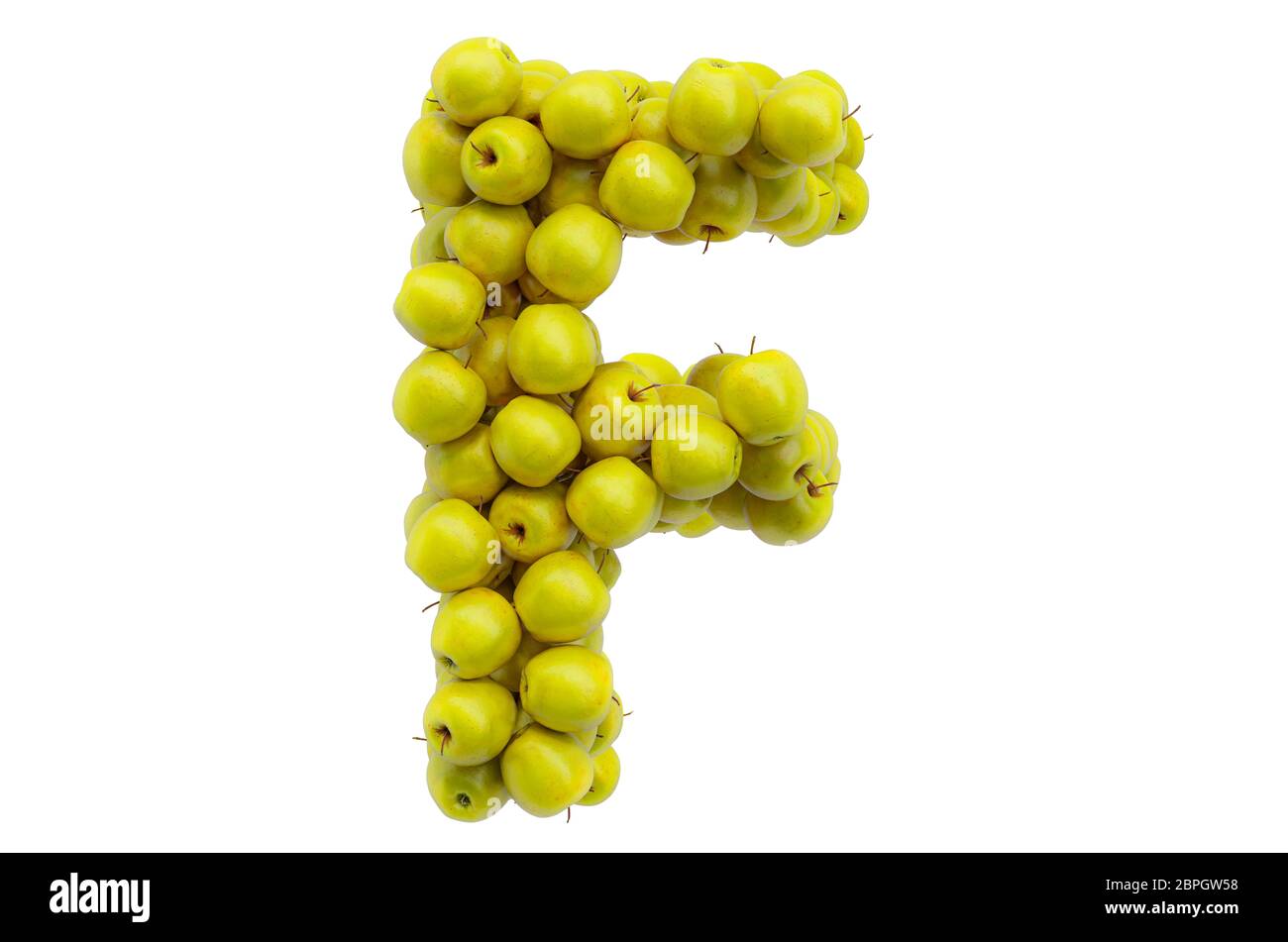 Letter F from yellow apples, 3D rendering isolated on white background ...