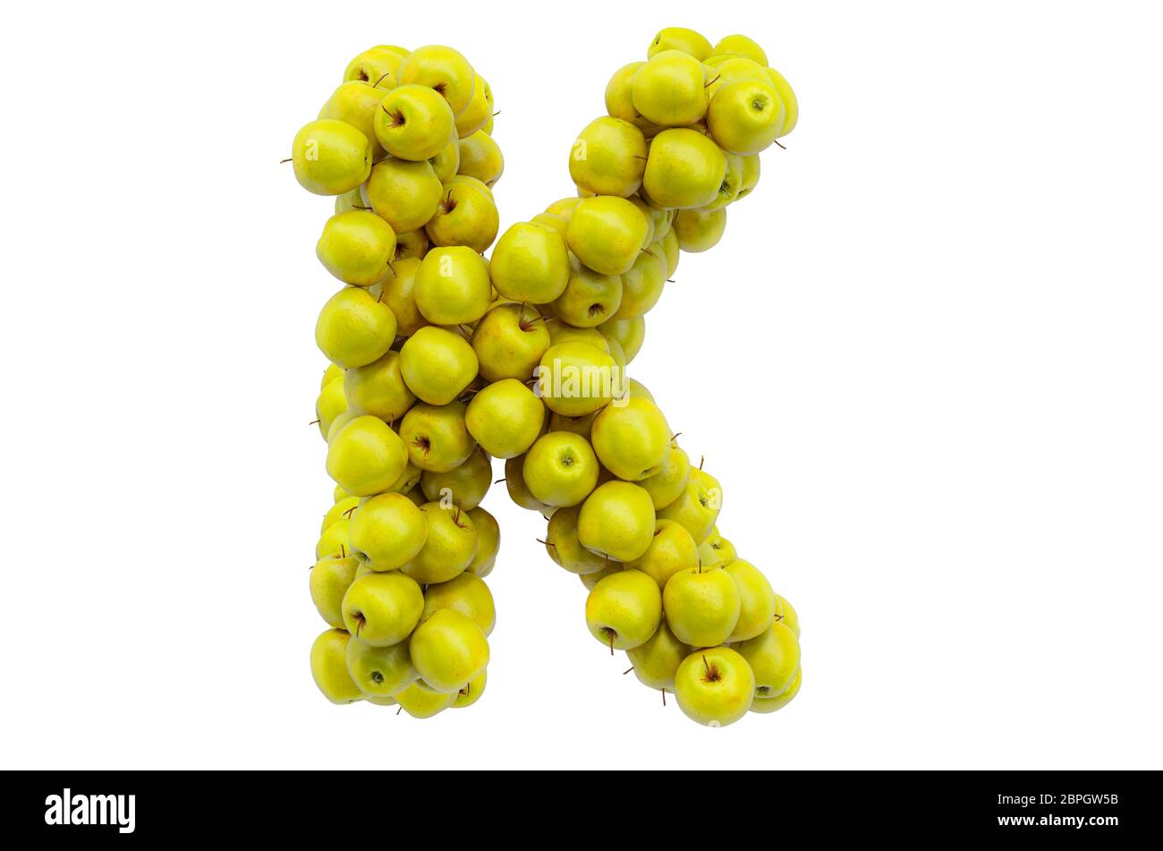 Letter K from yellow apples, 3D rendering isolated on white background ...