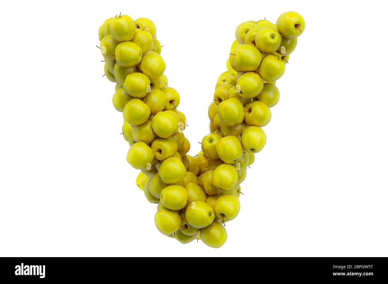 Letter V from yellow apples, 3D rendering isolated on white background ...
