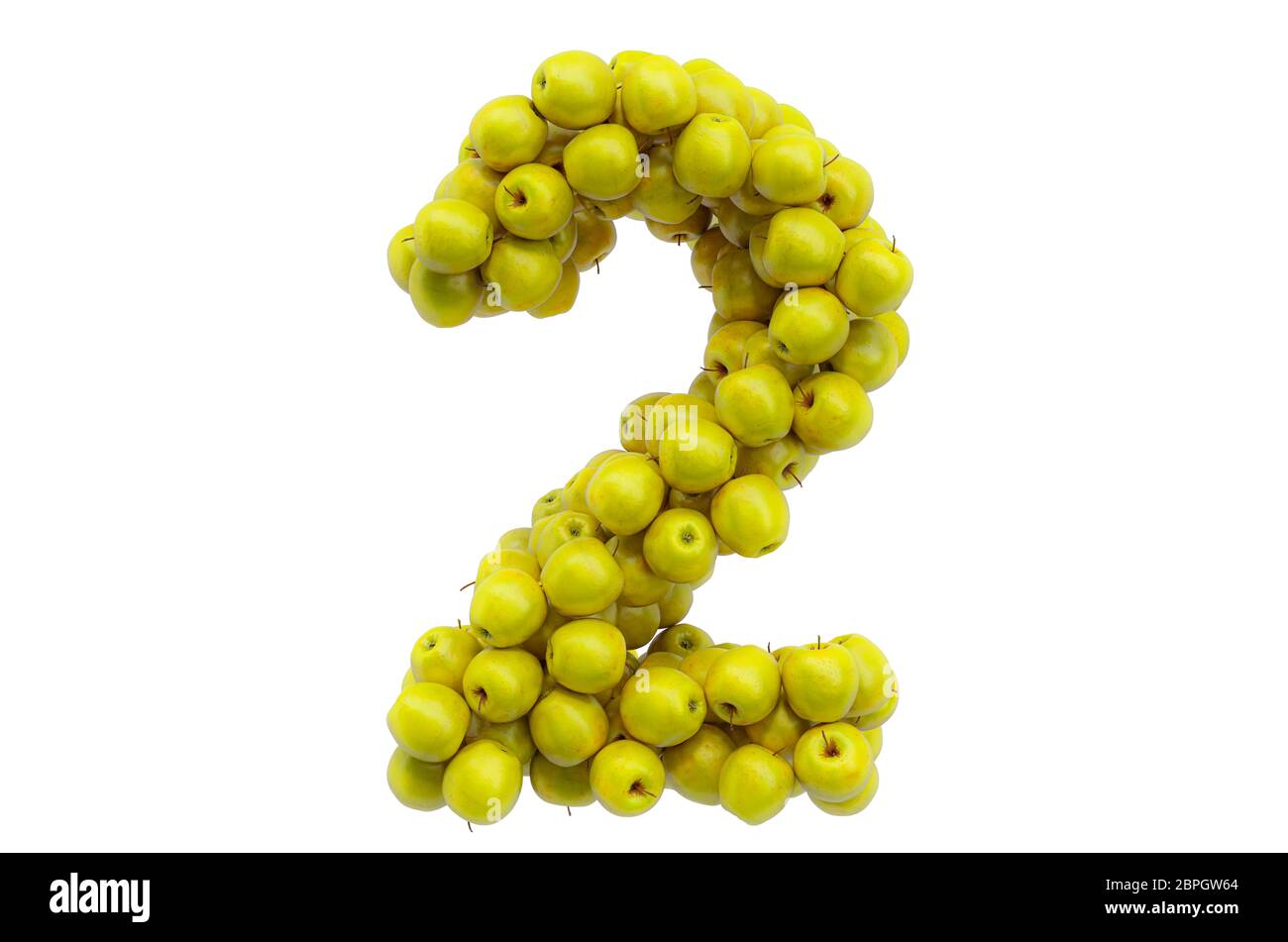 Number 2 from yellow apples, 3D rendering isolated on white background ...