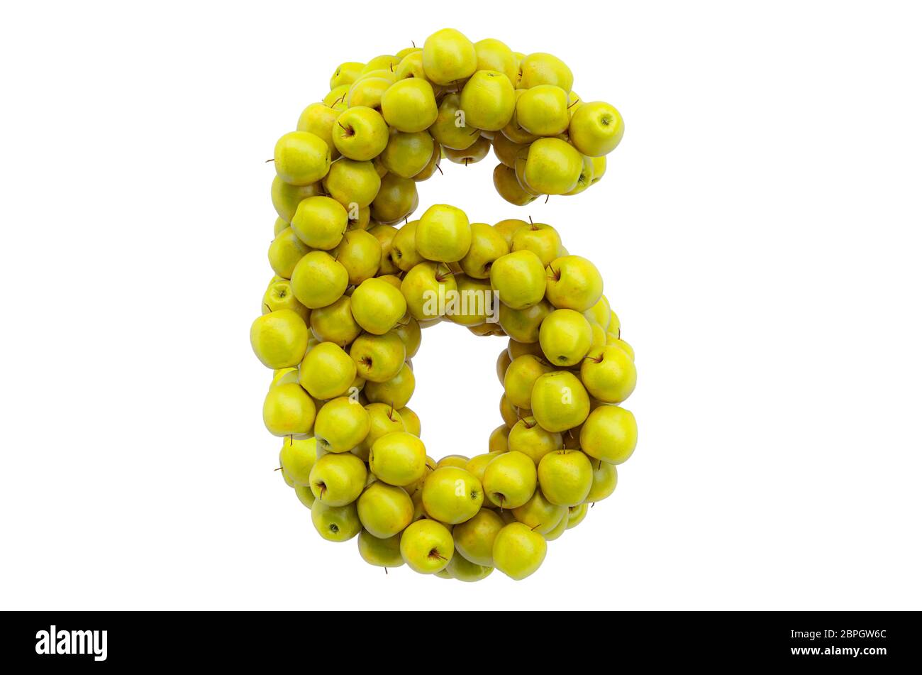 Number 6 from yellow apples, 3D rendering isolated on white background ...