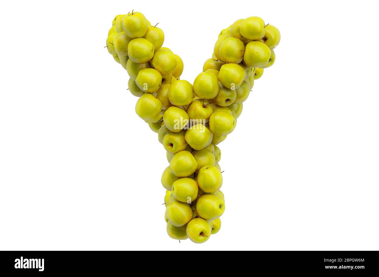 Letter Y from yellow apples, 3D rendering isolated on white background ...