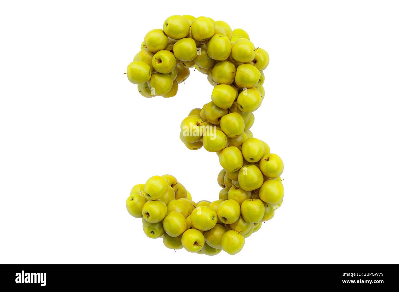 Number 3 from yellow apples, 3D rendering isolated on white background ...