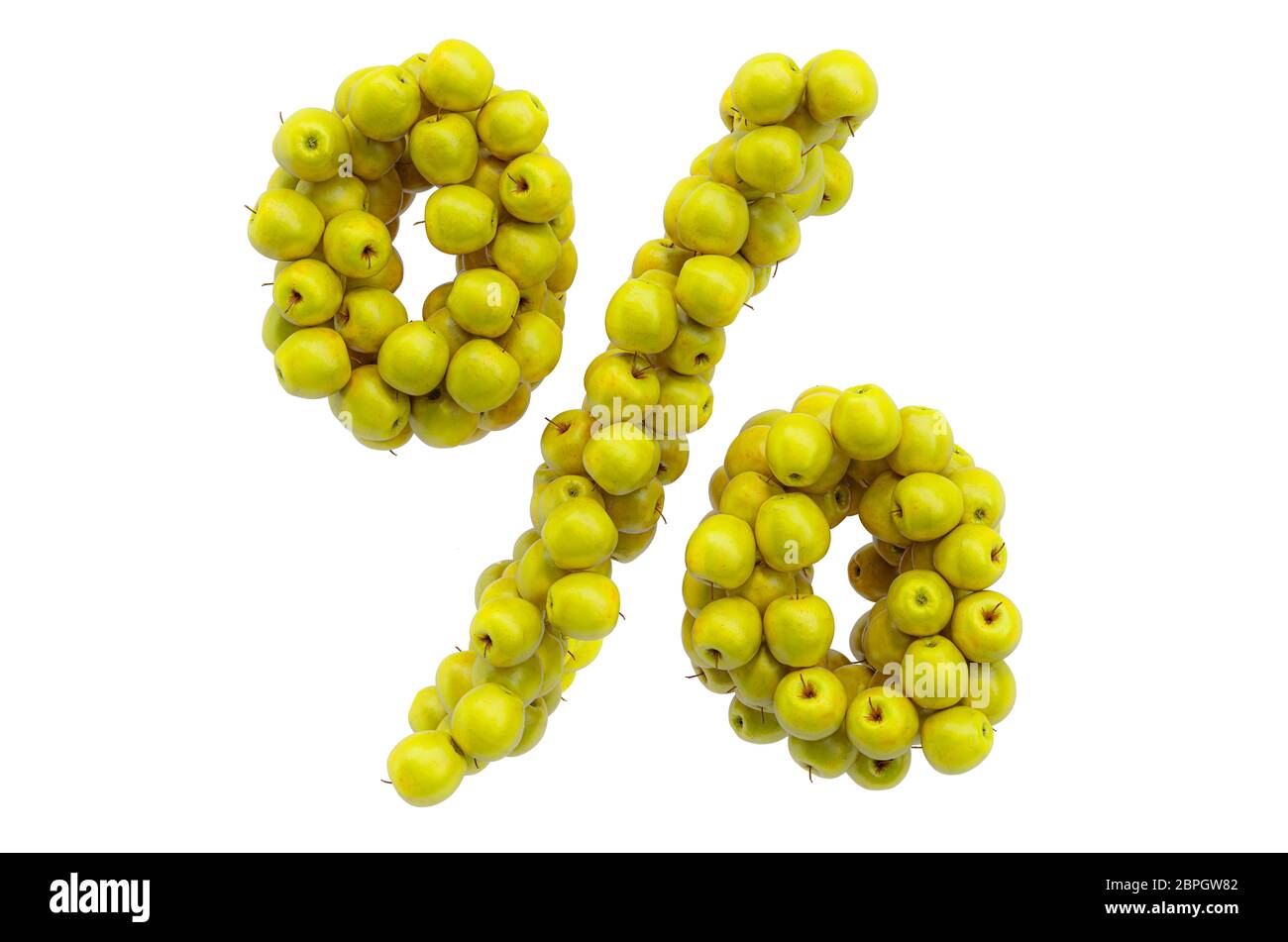 Percent symbol from yellow apples, 3D rendering isolated on white ...
