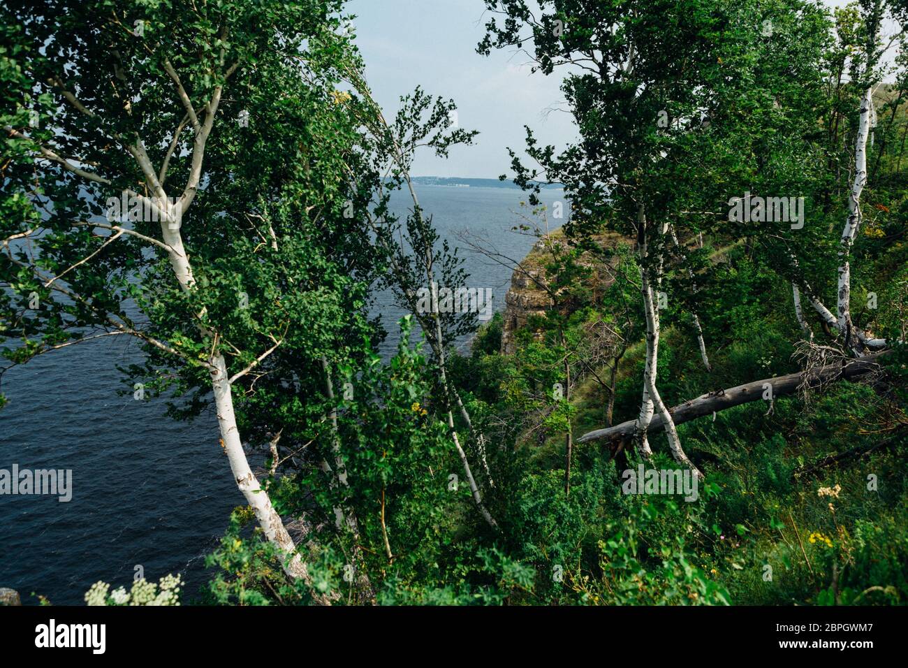 landscape river cliff grass on the sky background Stock Photo - Alamy