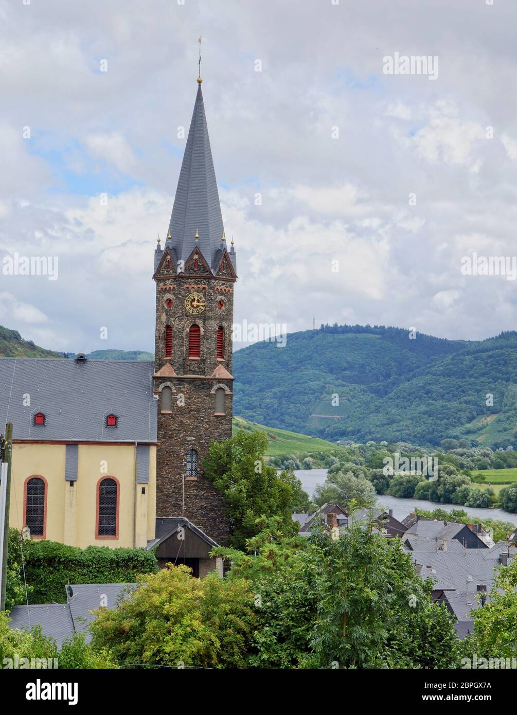 Church of Lieser overlooking Moselle river in Germany Stock Photo - Alamy