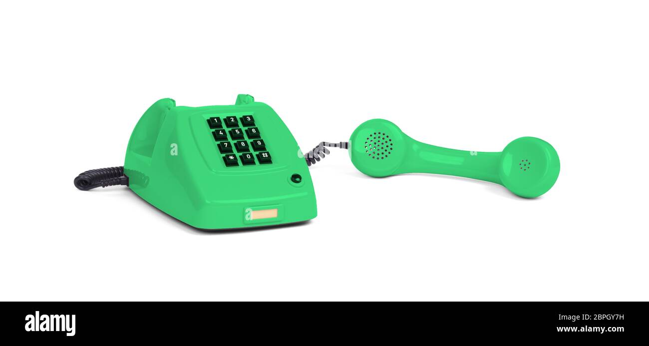Vintage green telephone with a white background Stock Photo - Alamy
