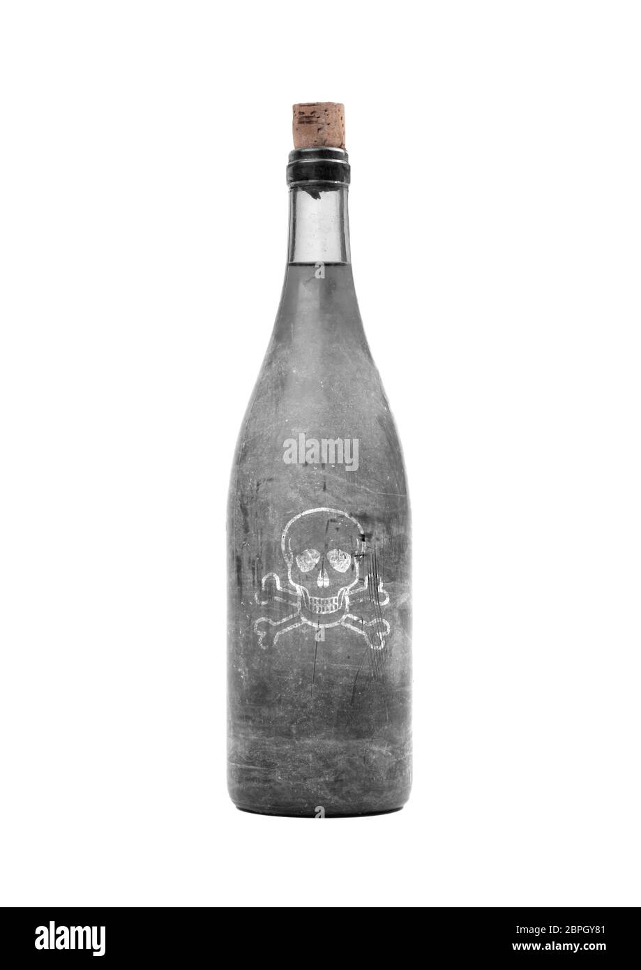 Old bottle with poison inside, covered in dust, isolated on white Stock ...