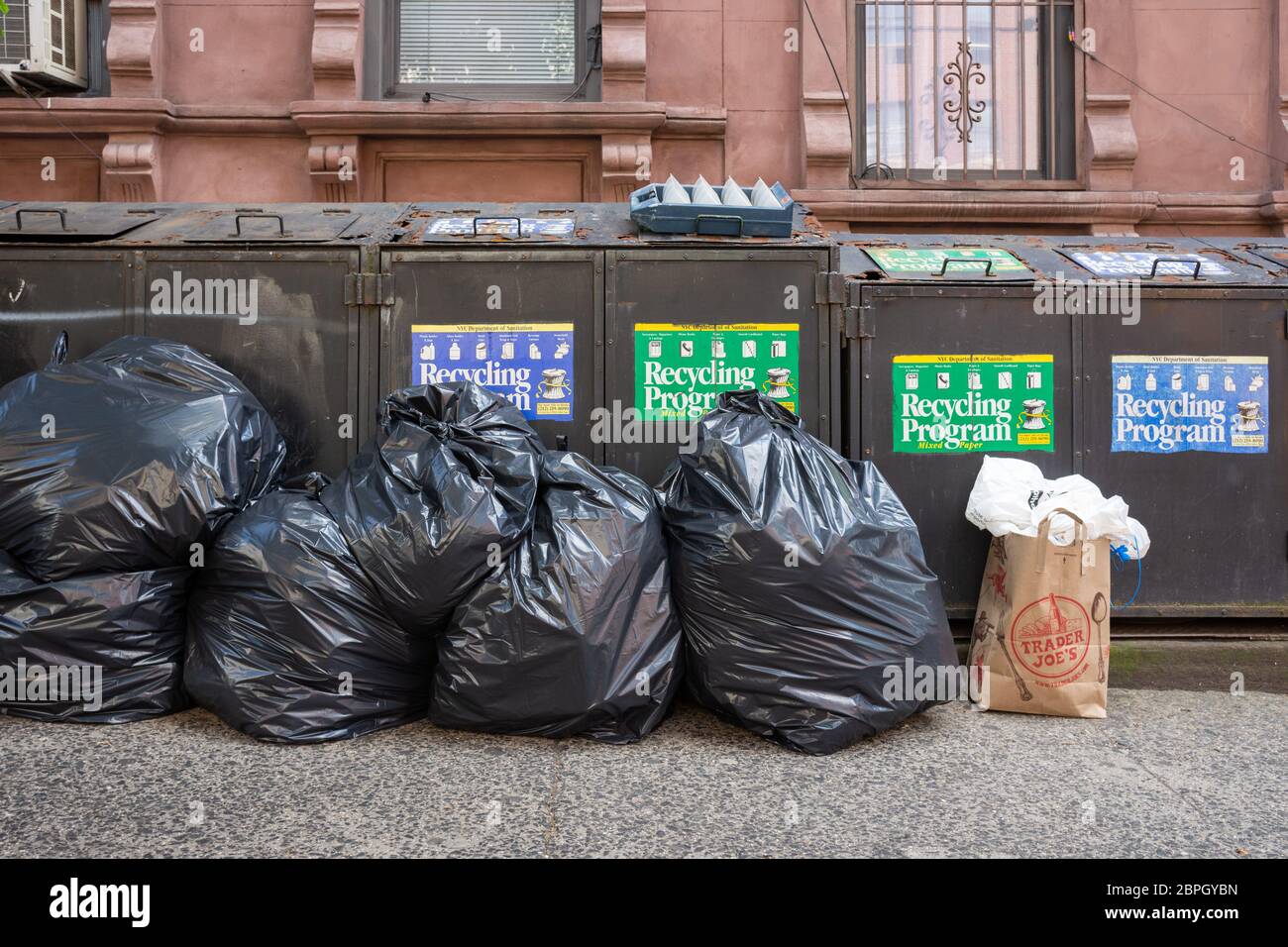 New York City, USA - July 1, 2019: old rusty recycling program trash ...