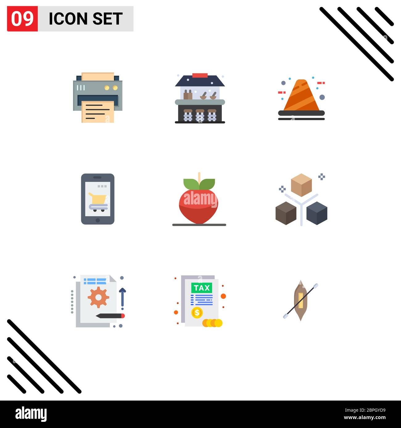 Set of 9 Modern UI Icons Symbols Signs for food, shopping, build ...