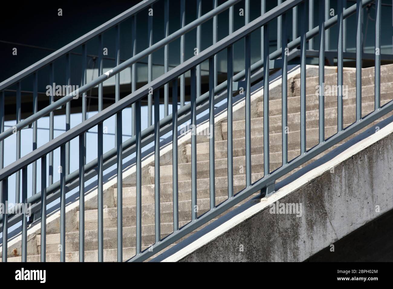 Concrete stairs and banisters on a pedestrian bridge, Germany, Europe ...