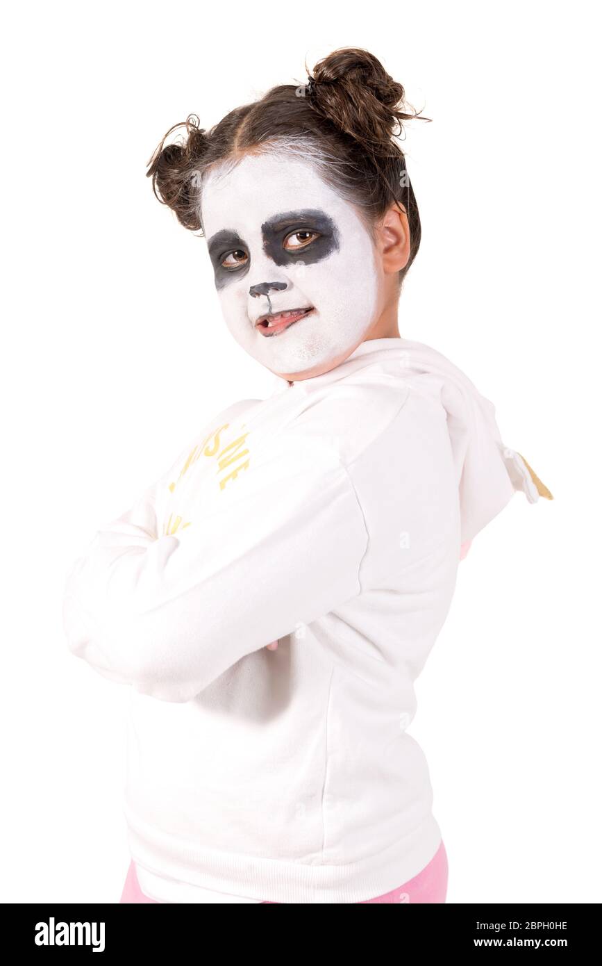 Girl with animal face-paint isolated in white Stock Photo - Alamy
