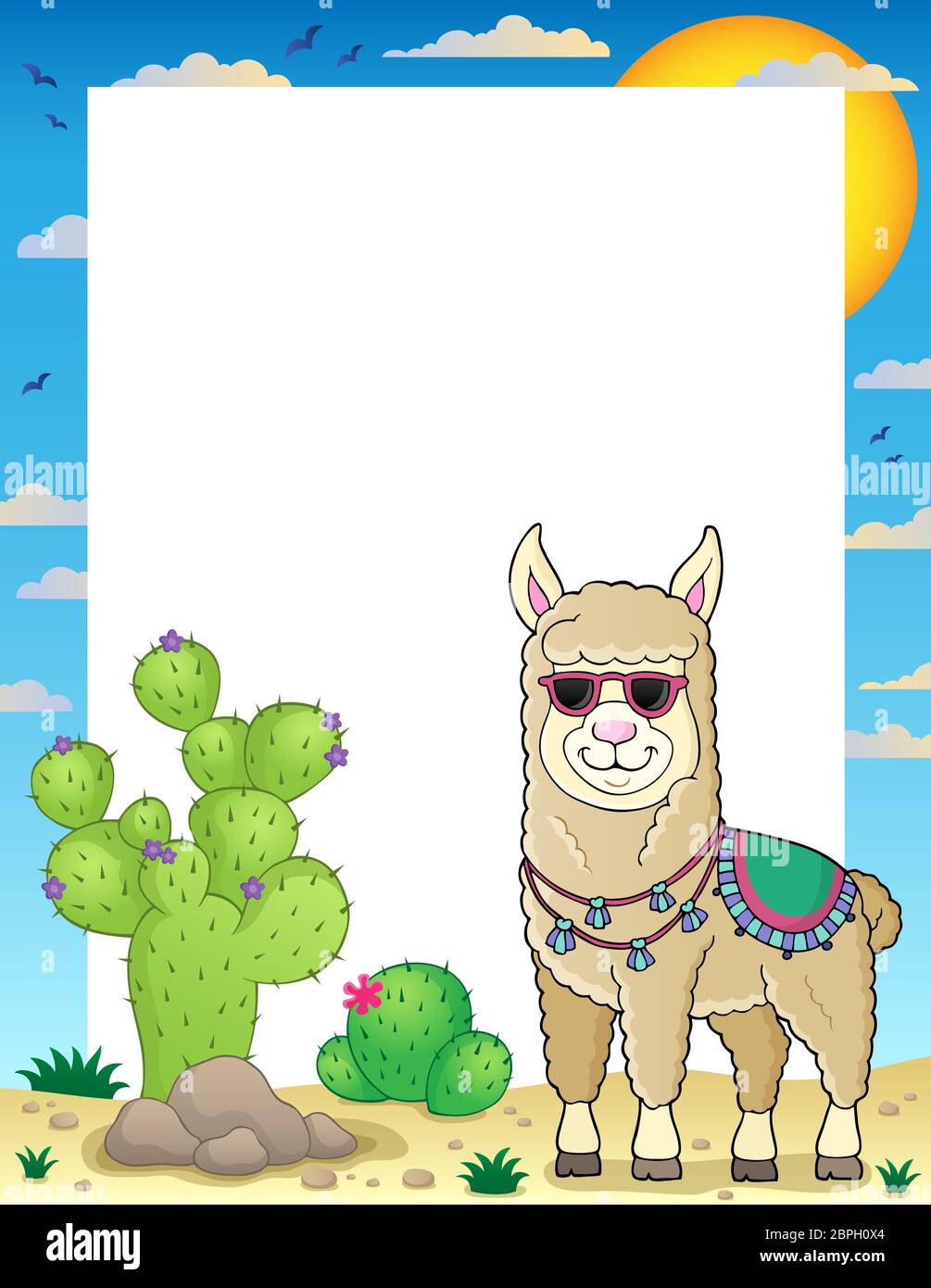 Llama with sunglasses theme frame 1 - picture illustration Stock Photo ...
