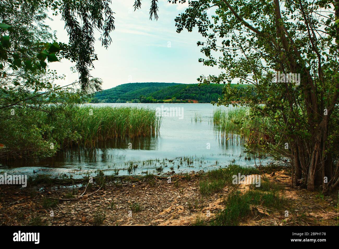 landscape river cliff grass on the sky background Stock Photo - Alamy