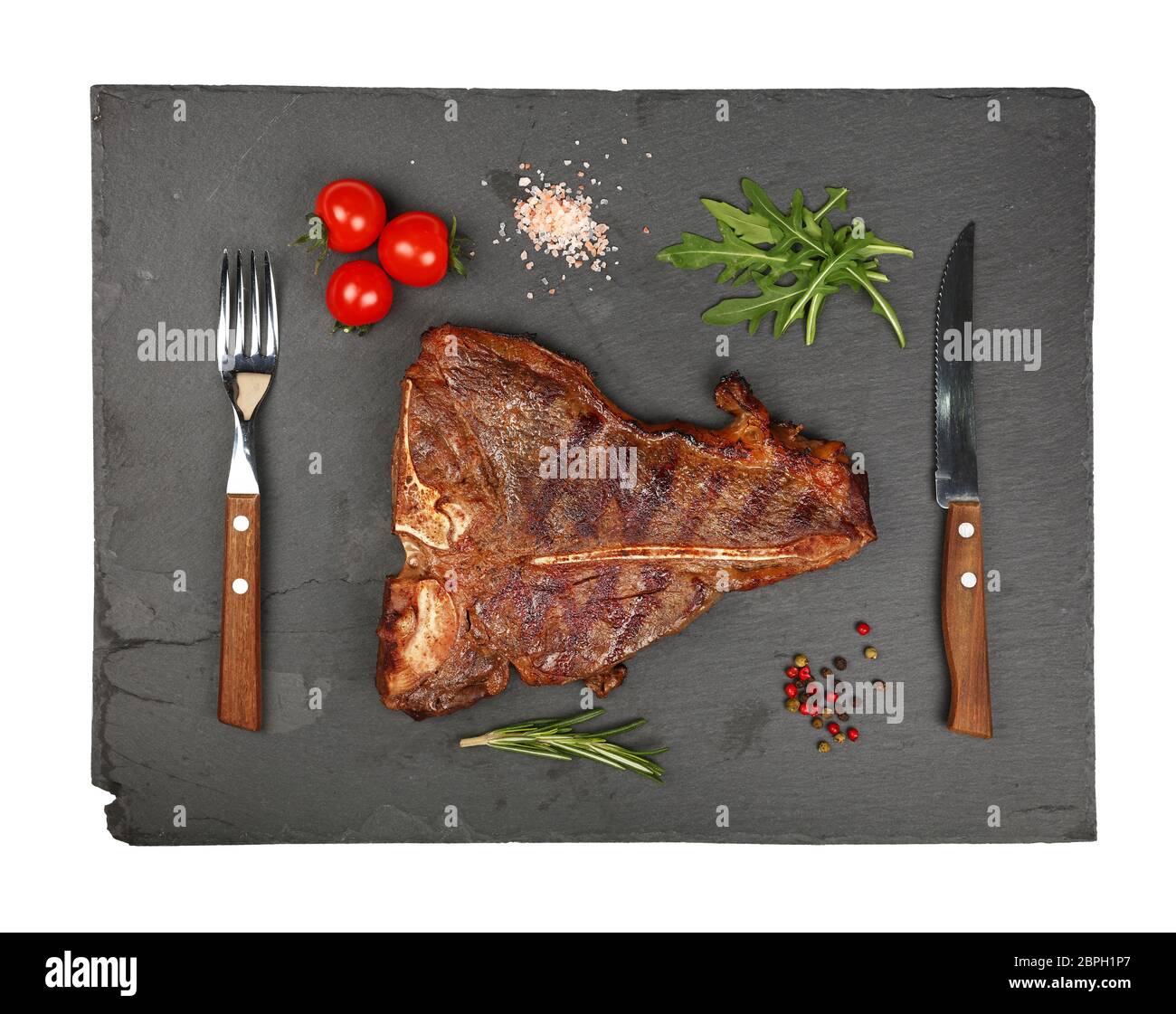Close up one big grill roasted T-bone porterhouse beef steak with rib ...