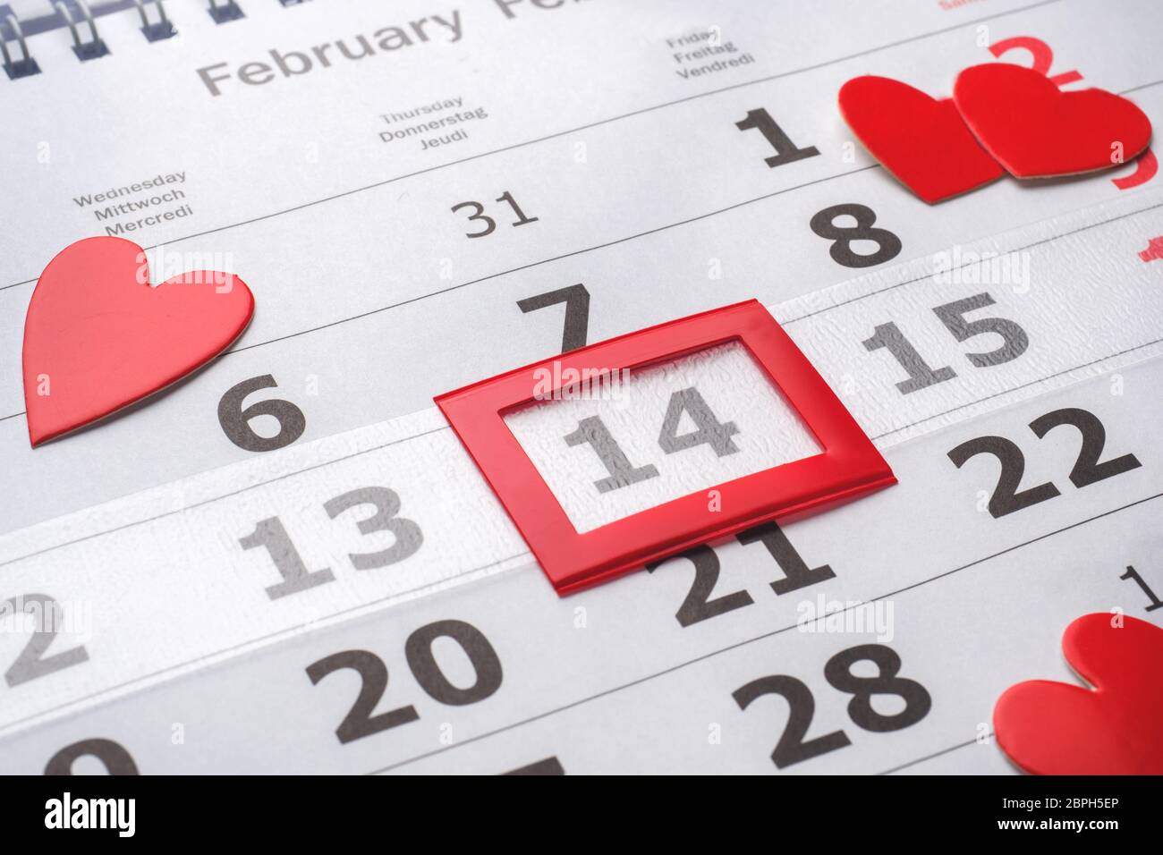 February 14 Calendar. Valentine's day concept red hearts Stock Photo ...