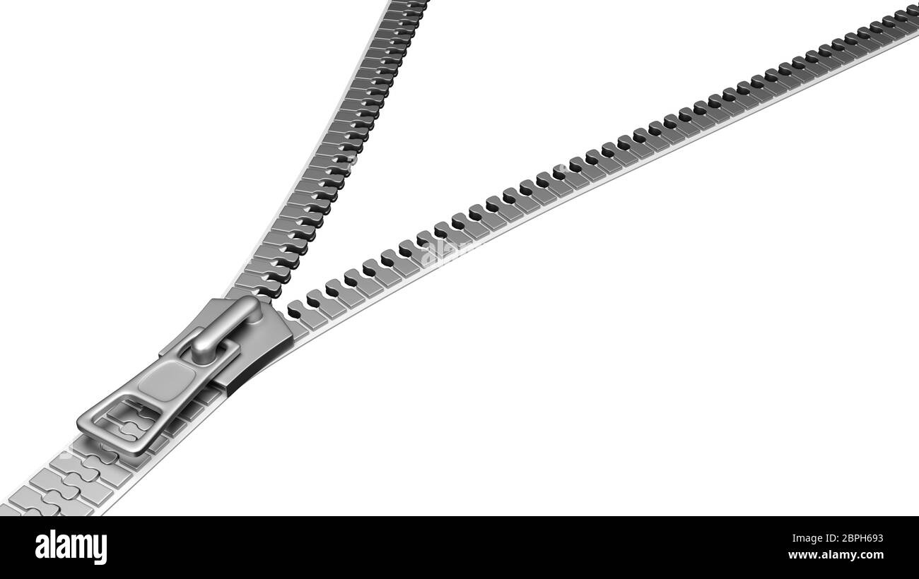 Open Metal Zip Isolated on White Background Template 3D Illustration ...