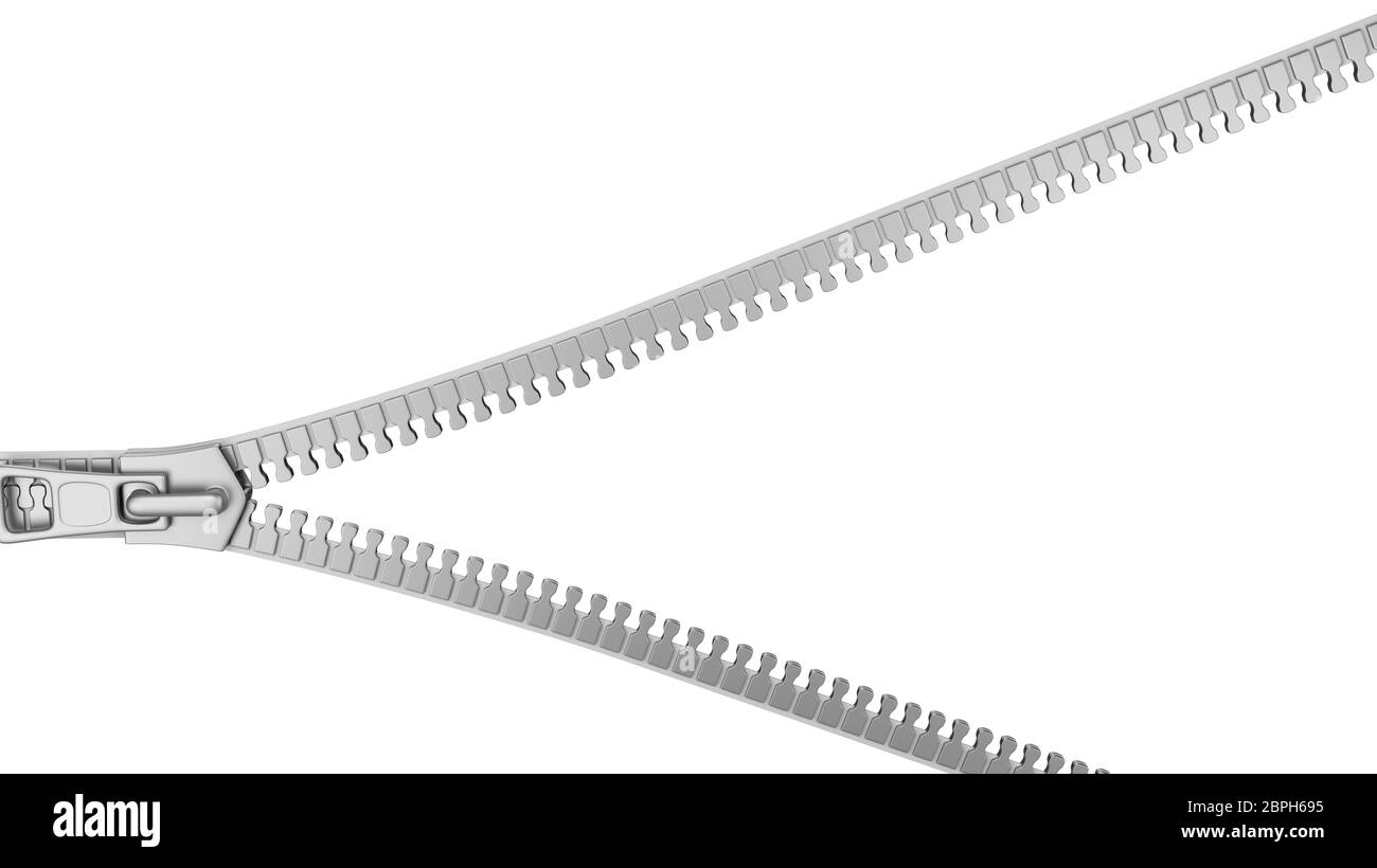 Open Metal Zipper Isolated on White Background Template 3D Illustration ...