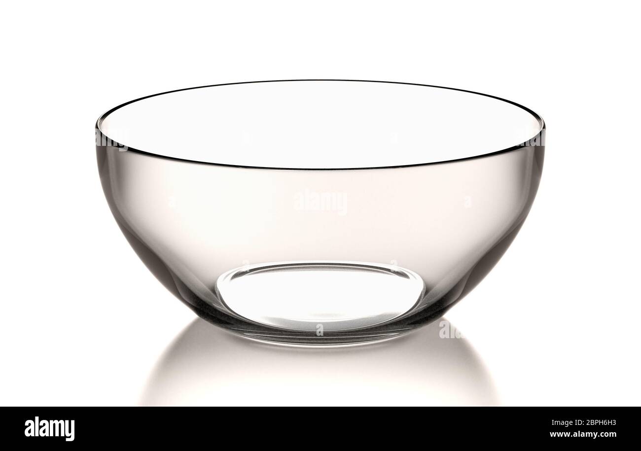 One Single Empty Transparent Glass Bowl on White Background 3D ...