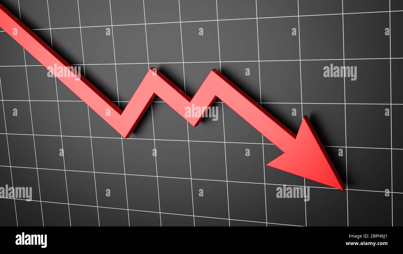 Falling Red Arrow Chart on Black Background 3D Illustration Stock Photo ...