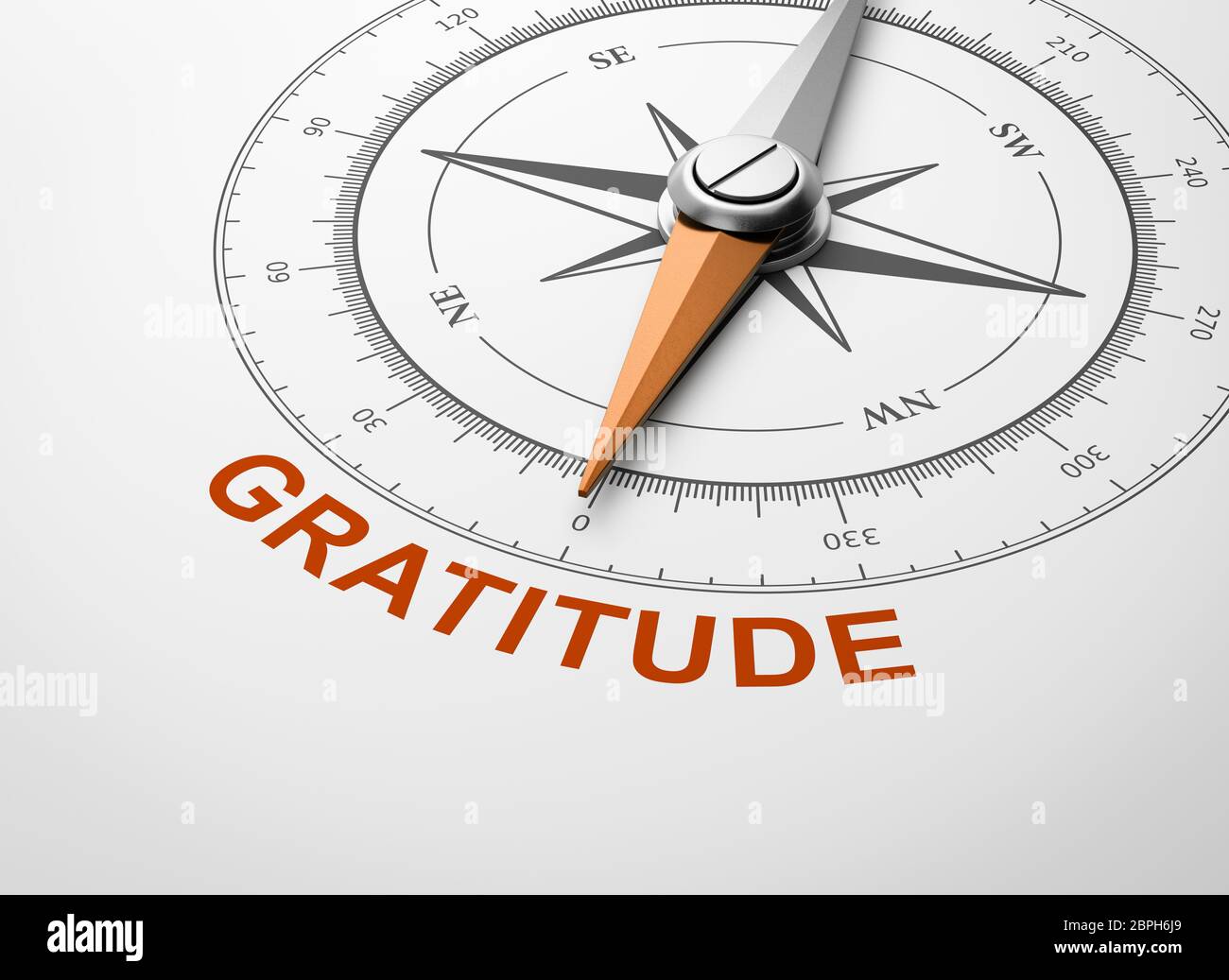 Magnetic Compass with Needle Pointing Orange Gratitude Word on White ...
