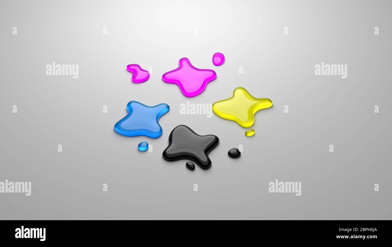 CMYK Four Colors Ink Puddles on Gray Background Illustration, Four ...