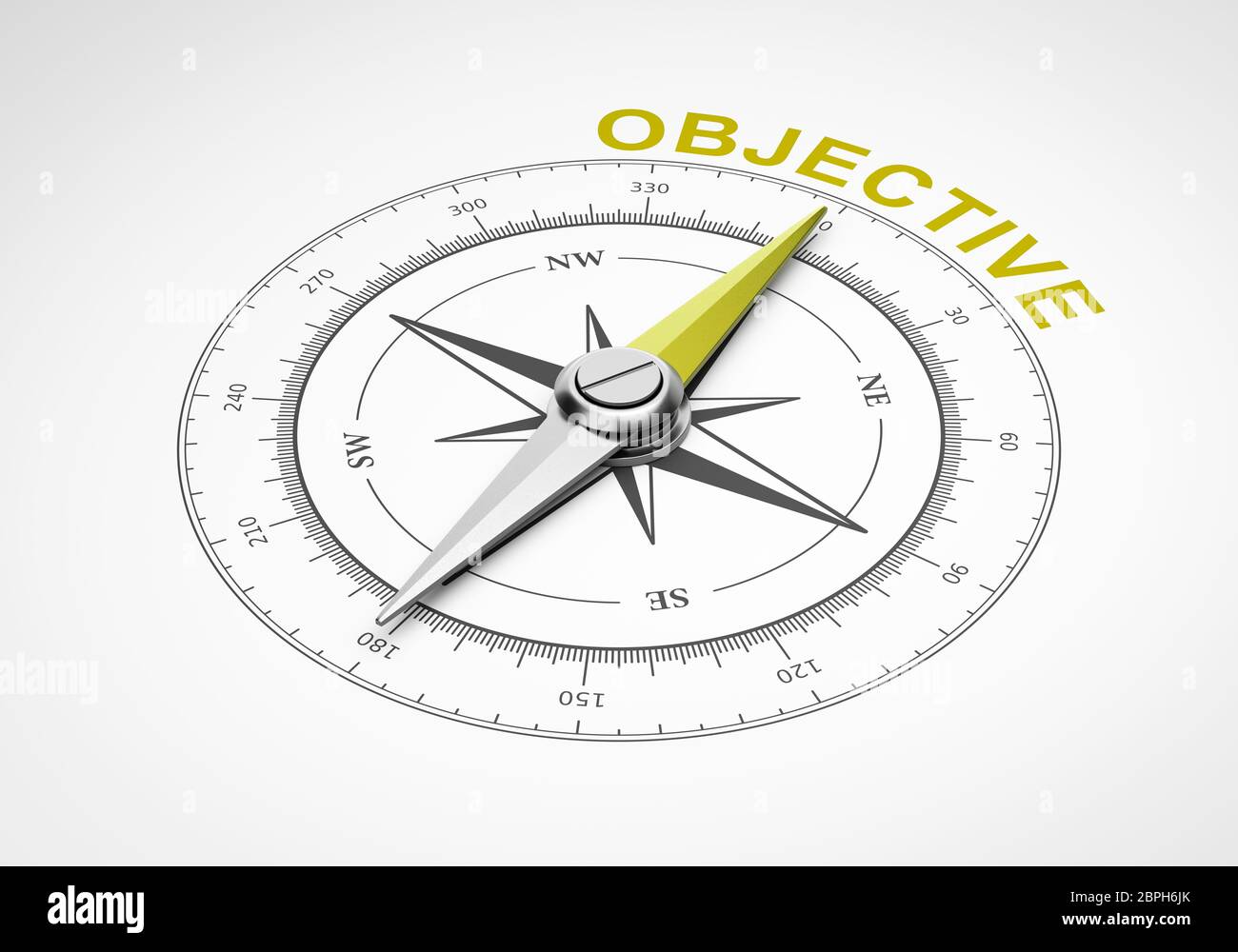 Magnetic Compass with Needle Pointing Yellow Objective Word on White ...