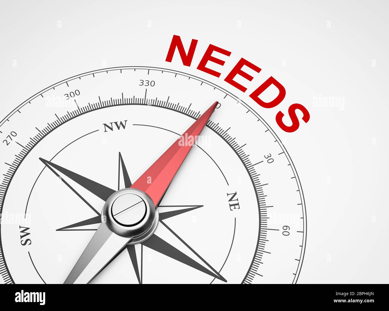 Magnetic Compass with Needle Pointing Red Needs Word on White ...