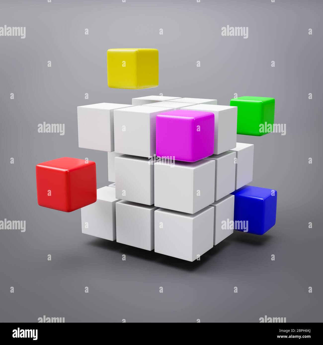Combining Multicolor Cubes on Gray Background, Teamwork Project Concept ...