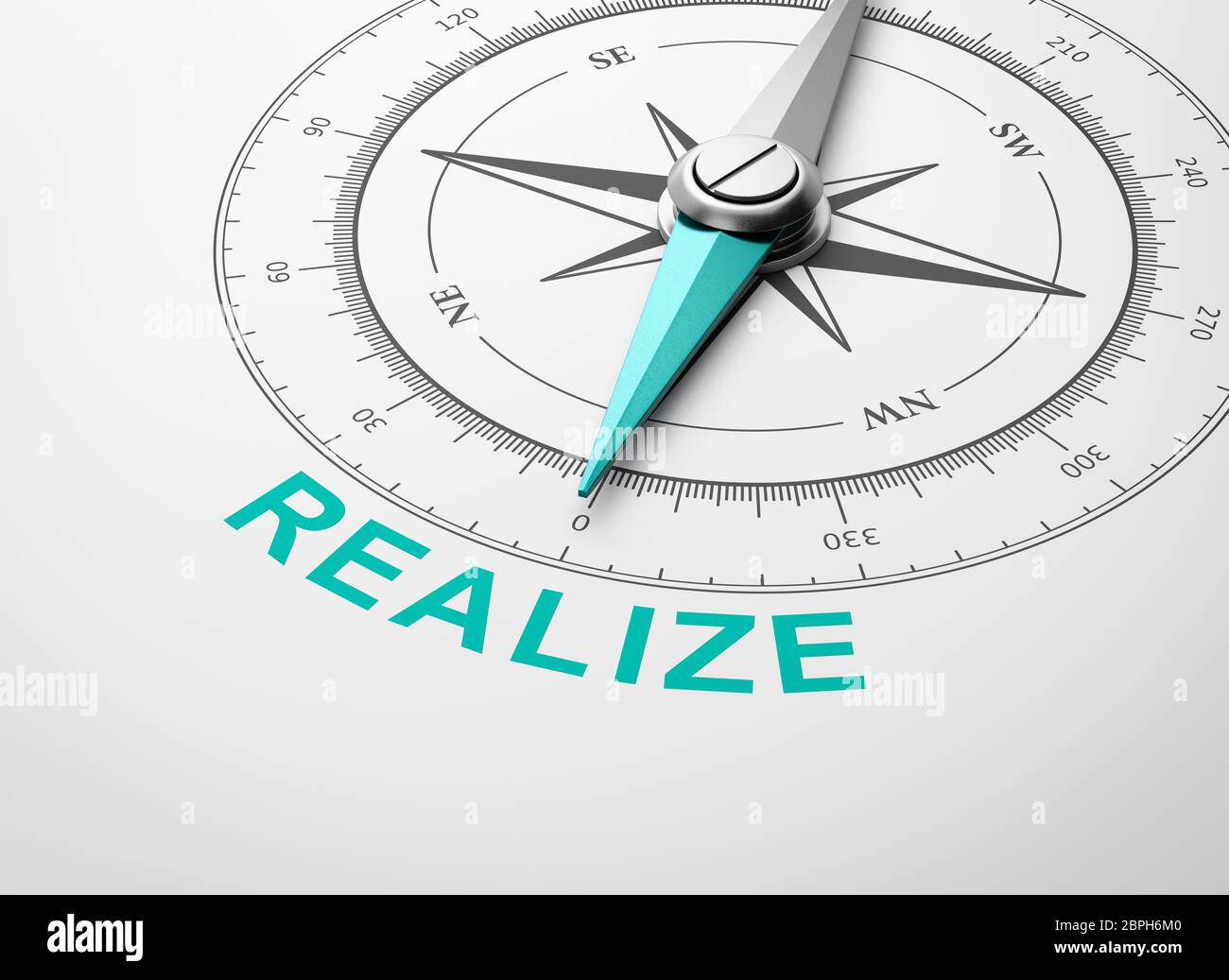 Magnetic Compass with Needle Pointing Blue Realize Word on White ...