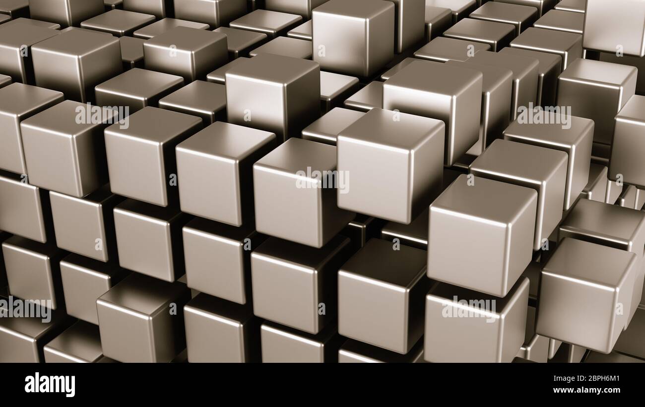 Metallic Cubes Aggregation Abstract Background 3D Illustration Stock ...