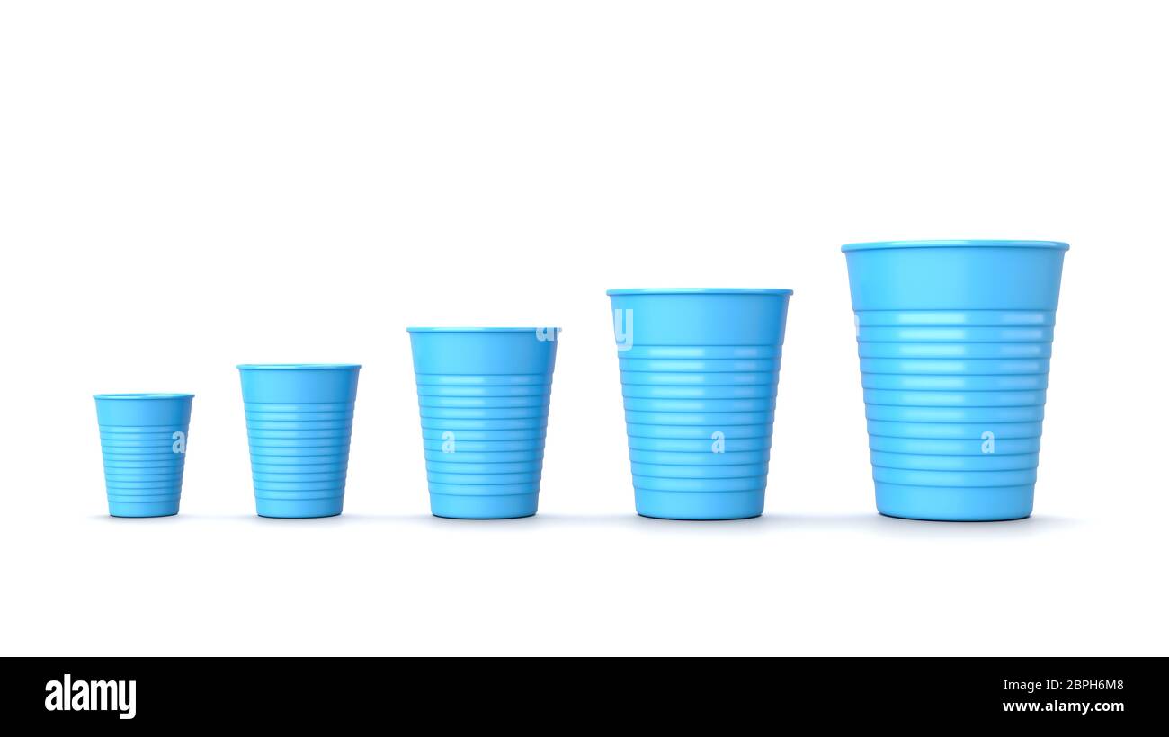 Set of Five, Increasing Size, Blue Plastic Cups Isolated on White ...