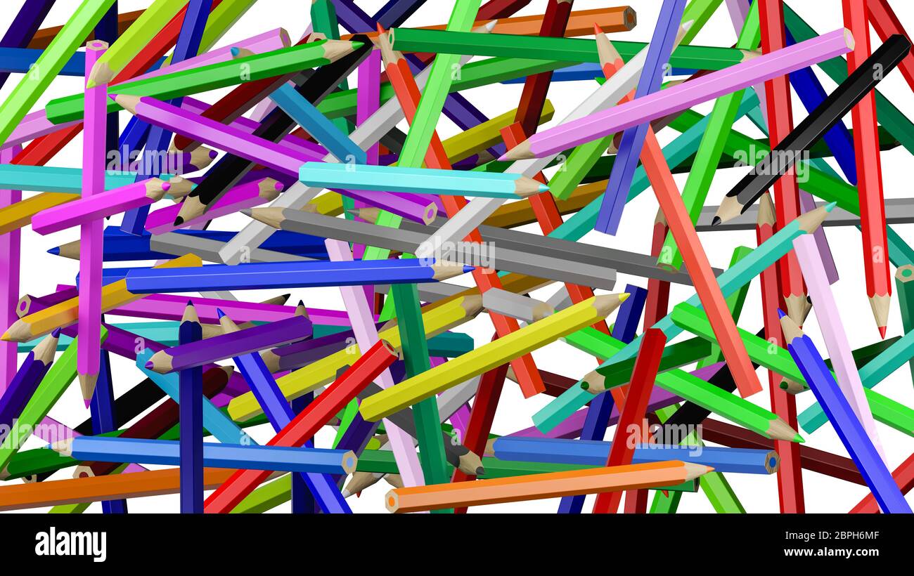 Messy Colorful Wood Pencils Backgound Illustration Stock Photo - Alamy
