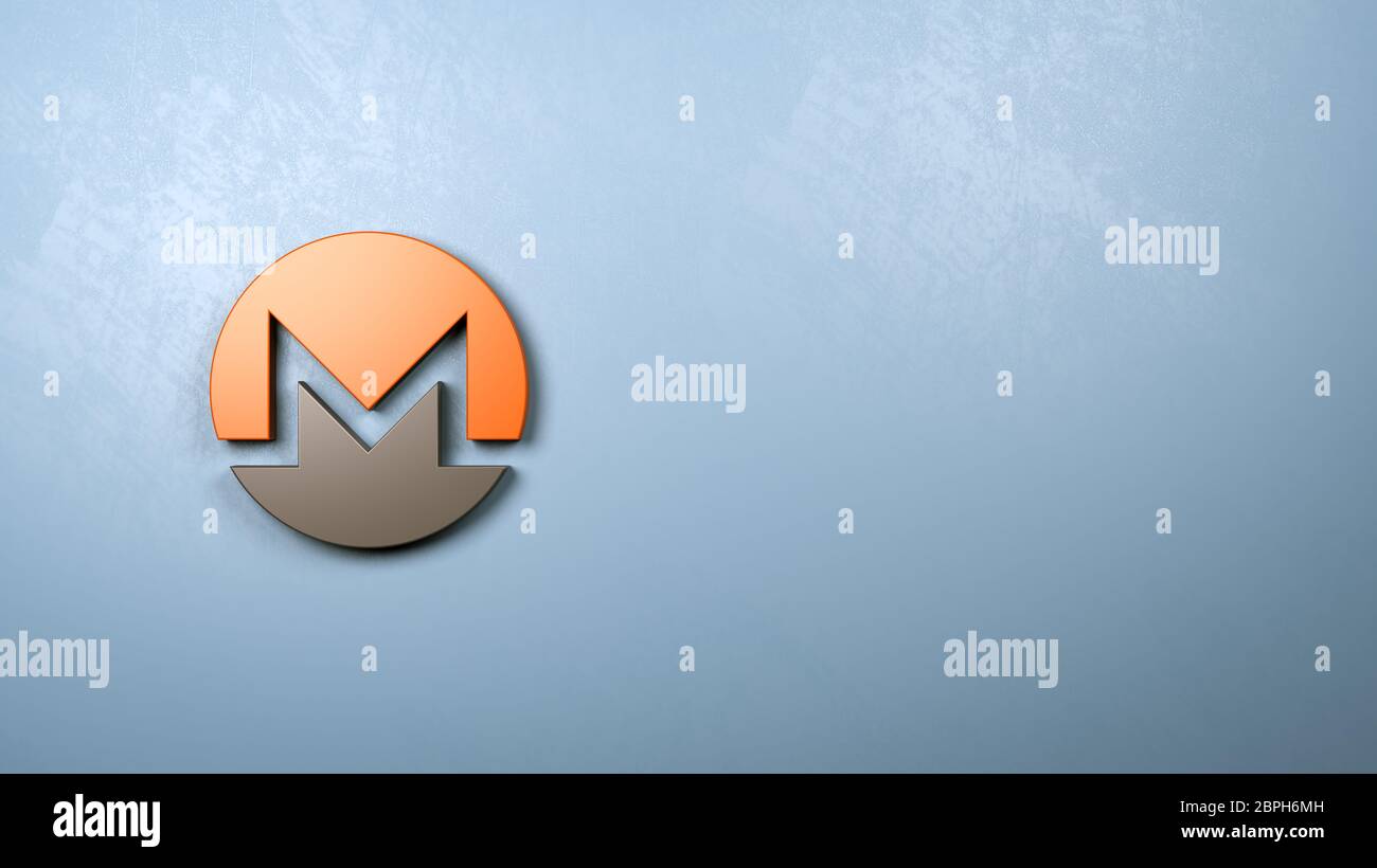 Monero Symbol Shape Against Blue Wall with Copy Space 3D Illustration ...