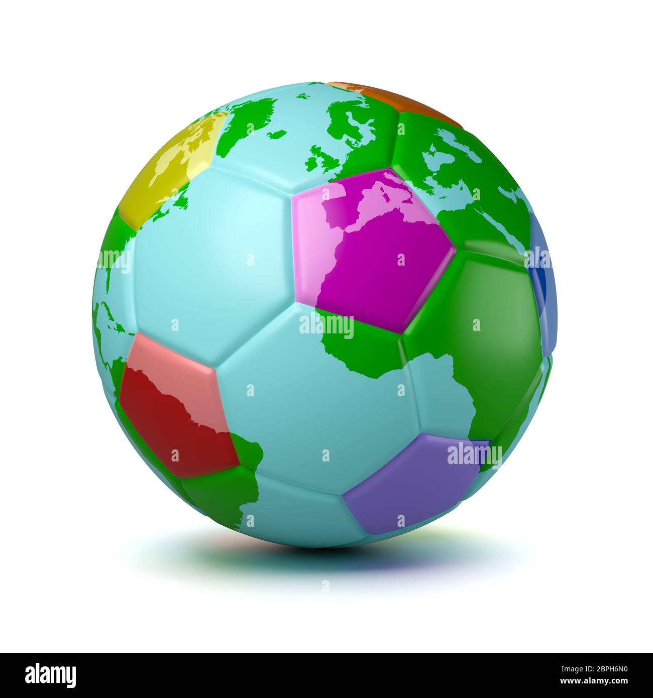 Colorful Soccerball with World Map 3D Illustration on White Background ...