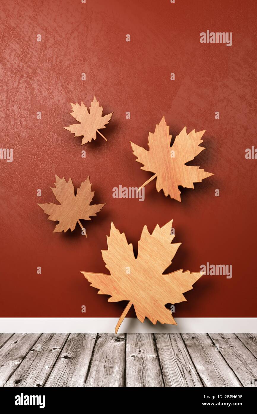 Wooden Leaves 3D Symbol Shape in the Room with Copy Space 3D ...