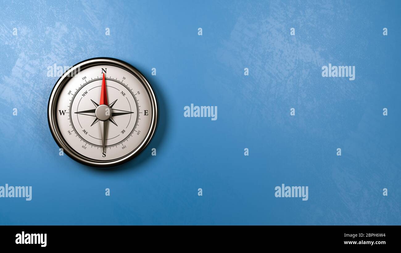 Metallic Compass with Red Magnetic Needle Pointing Toward the North ...