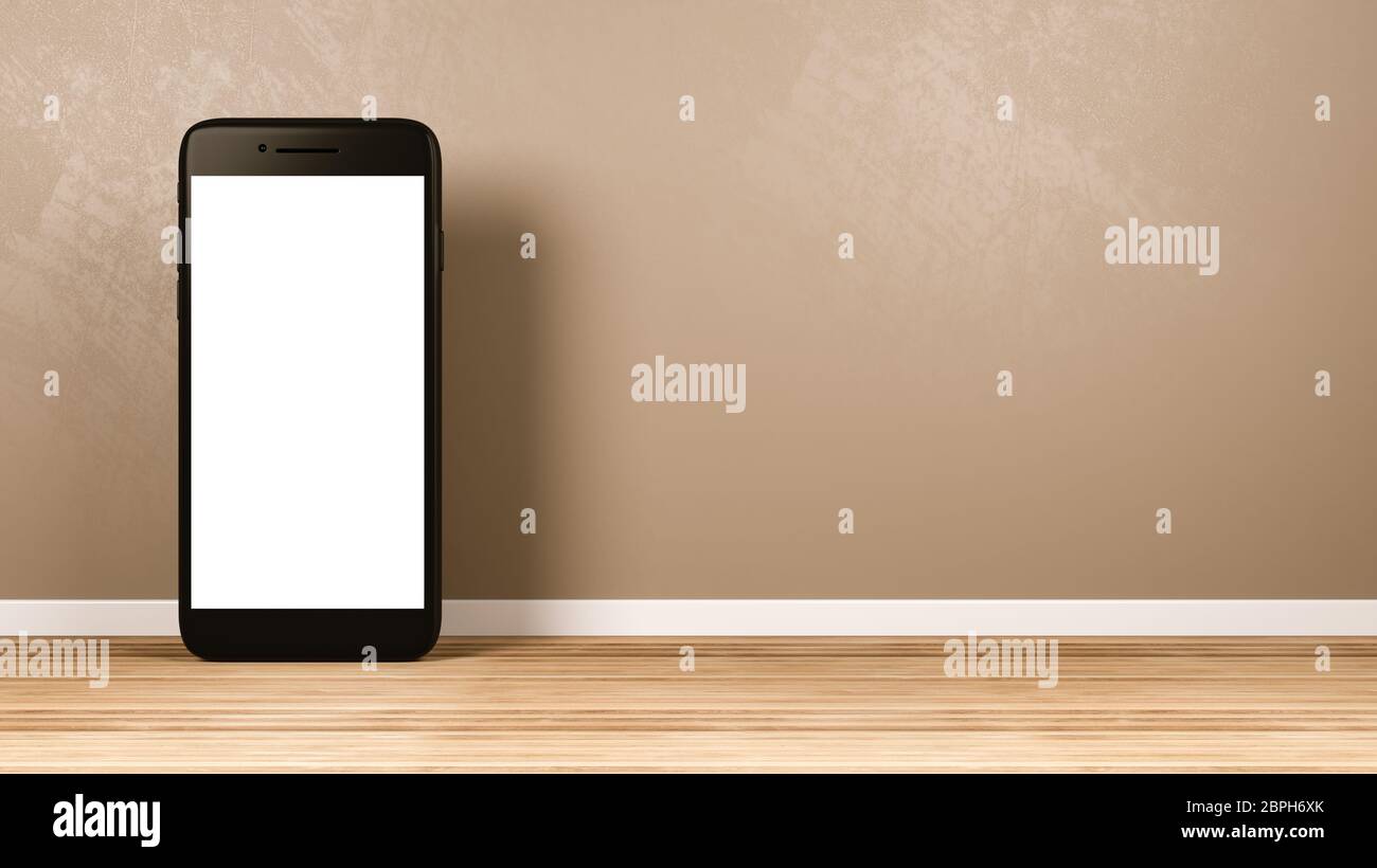 Standing Smartphone with White Blank Screen in the Room 3D Illustration ...