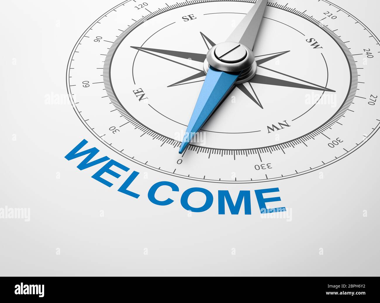 Magnetic Compass with Needle Pointing Blue Welcome Word on White ...